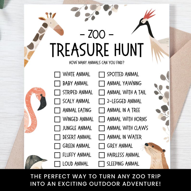 Zoo Scavenger Hunt for Kids, Printable Animal Treasure Hunt Game ...
