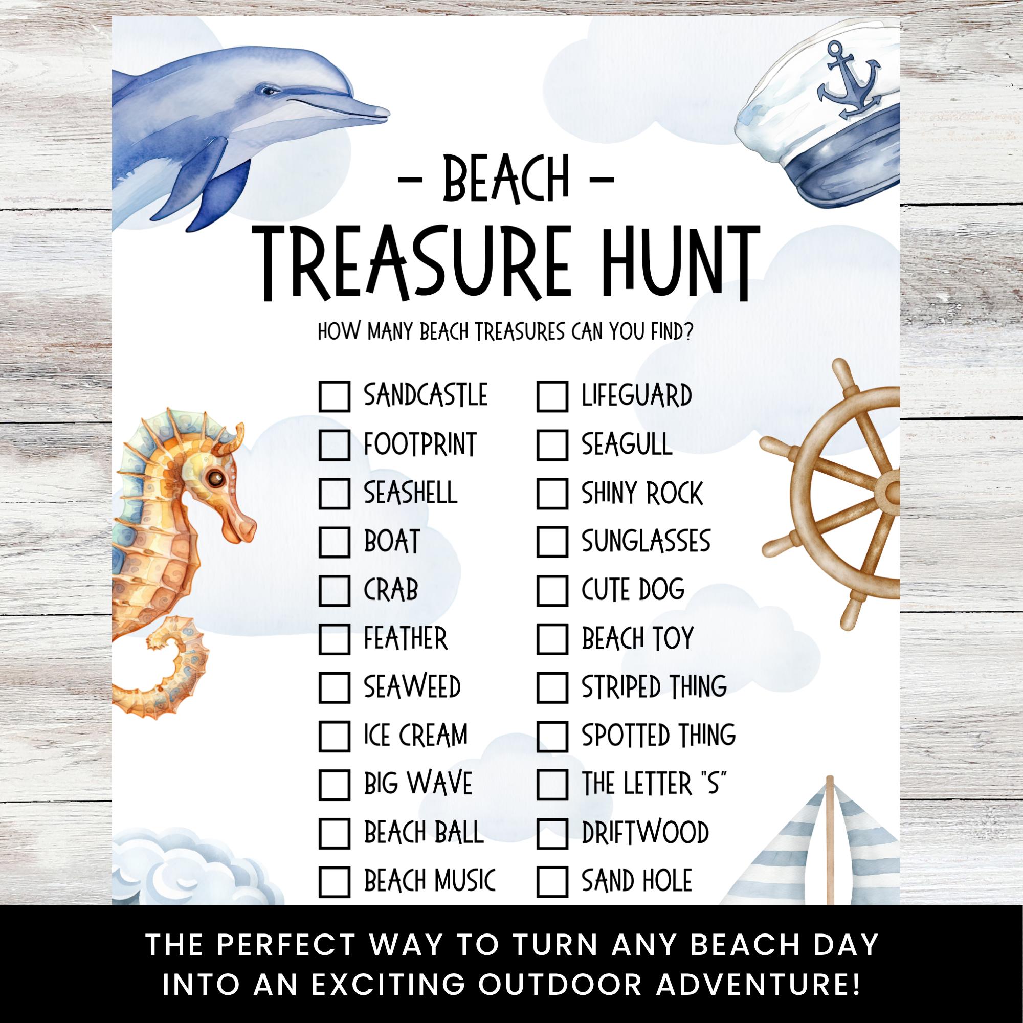 Beach Scavenger Hunt for Kids, Summer Treasure Hunt Game, Printable ...