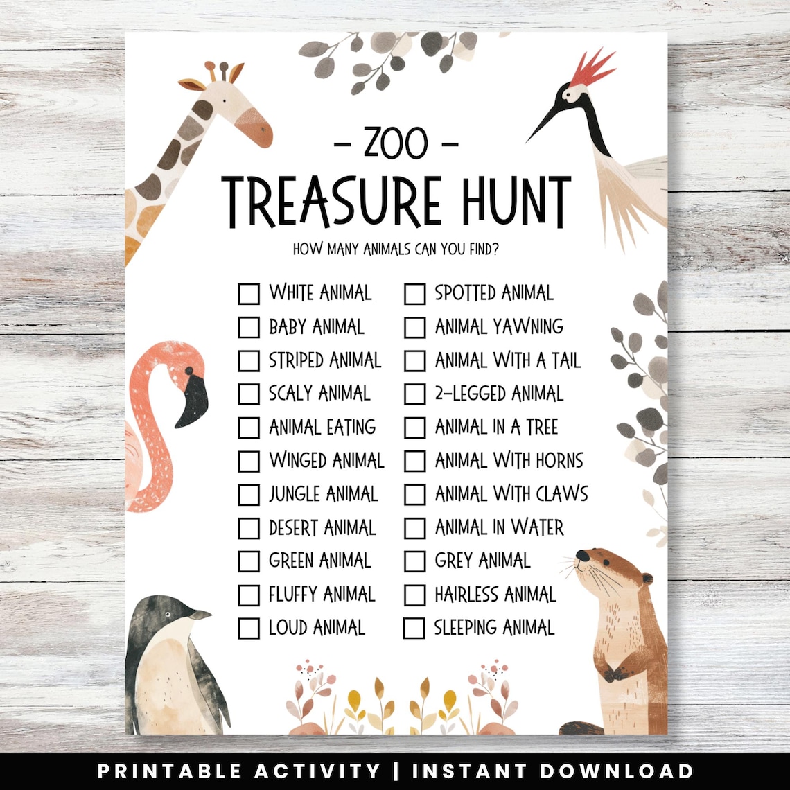 Zoo Scavenger Hunt for Kids, Printable Animal Treasure Hunt Game ...