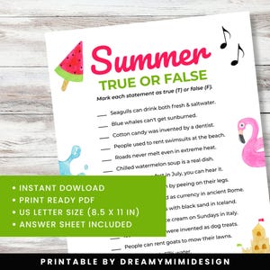 Summer Trivia Game Printable | Fun Summer Party Game for Families, Kids ...