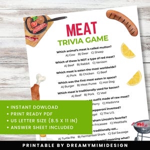 Meat Trivia Game | Printable BBQ Party Game | Office Summer Party ...