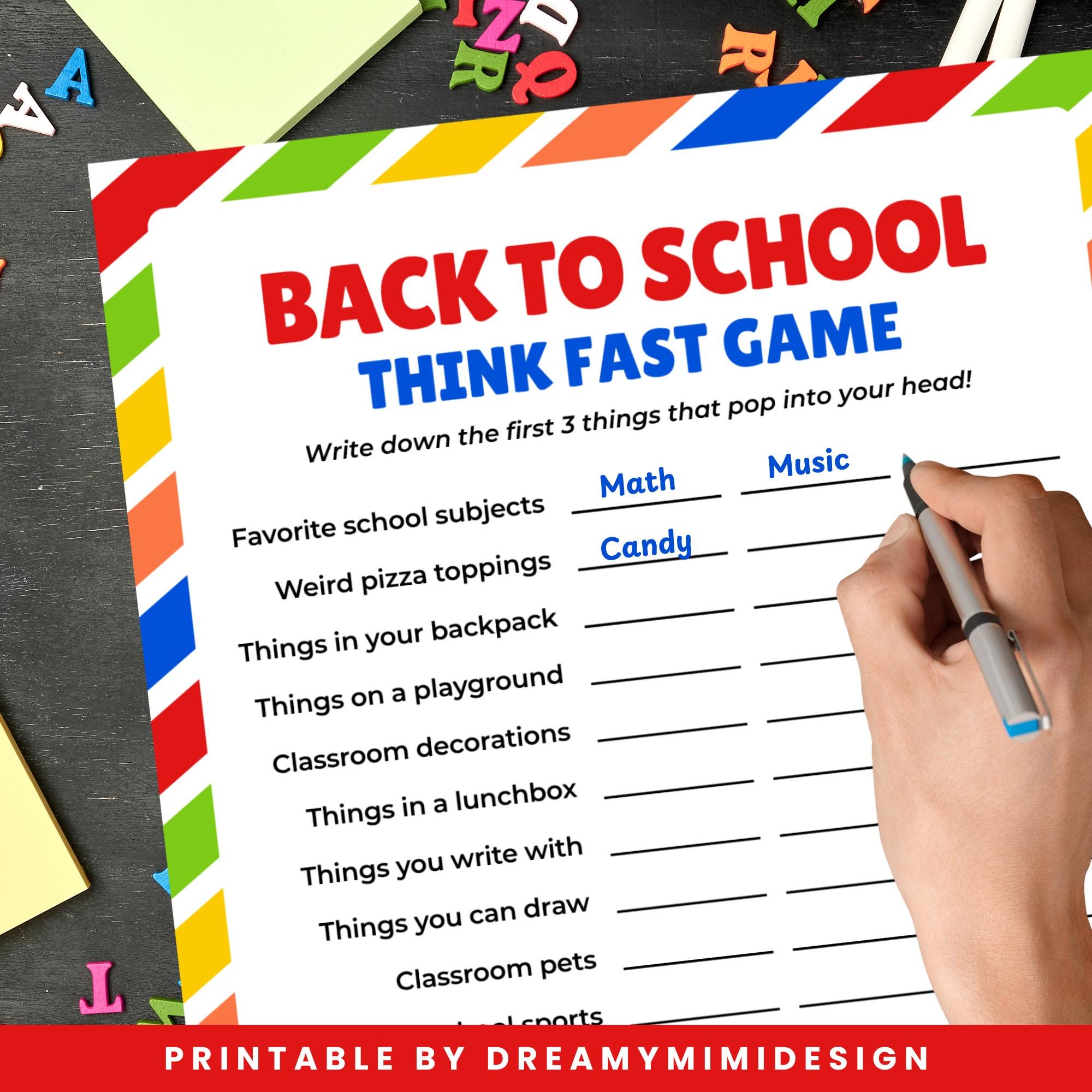 Back to School Think Fast Game | Back to School Printable Activities ...