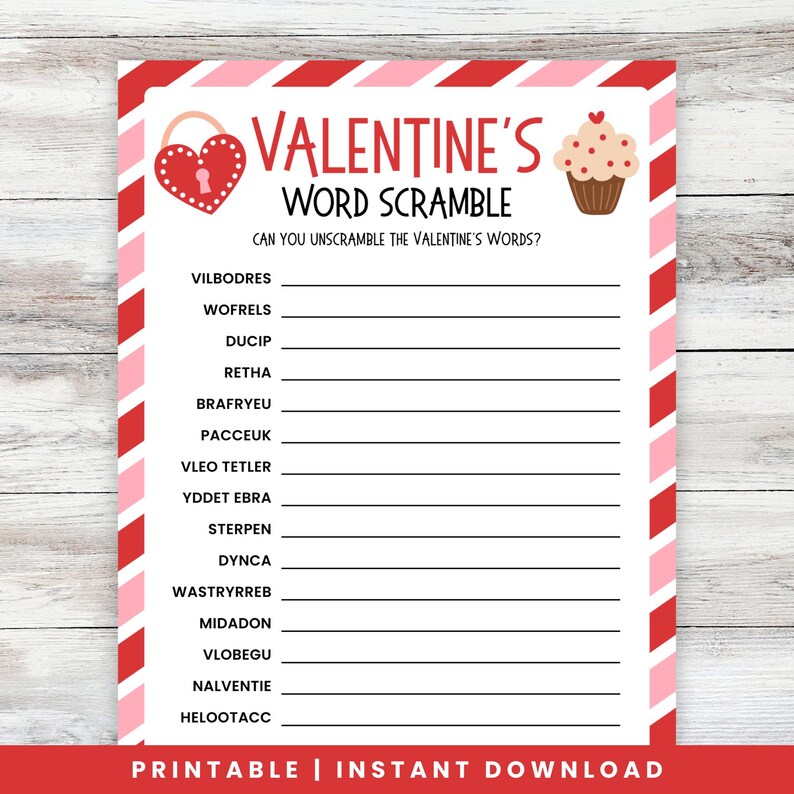 Valentine Word Scramble With Answers | PRINTABLE Word Game for Kids ...