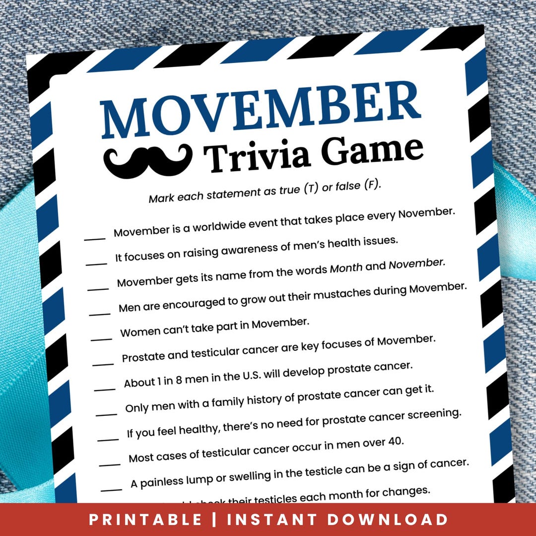 Movember Trivia | Printable Men's Health Activity for Awareness Events ...