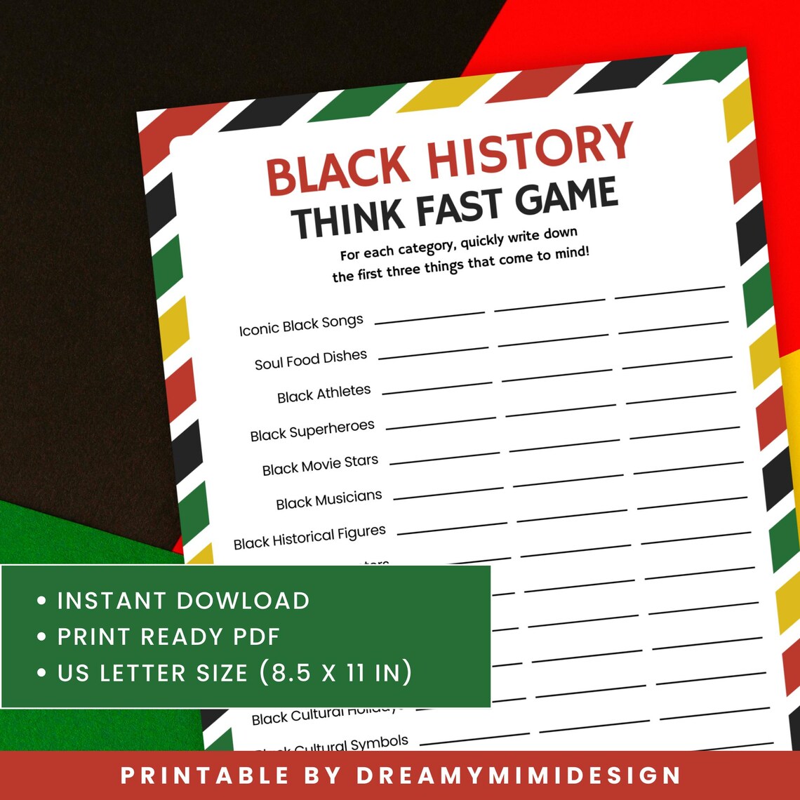 Black History Think Fast Game, PRINTABLE Black History Month Activity ...