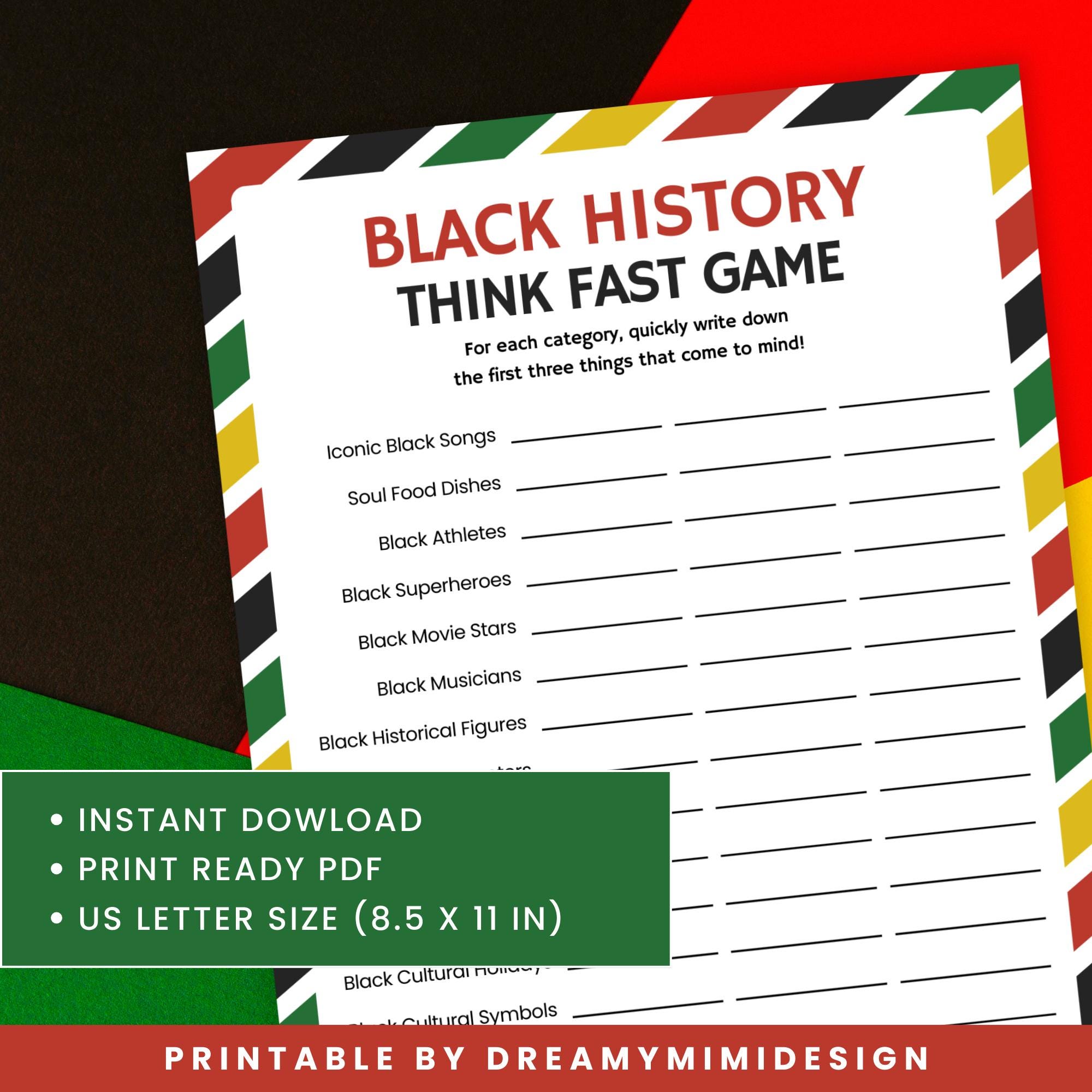 Black History Think Fast Game, PRINTABLE Black History Month Activity ...