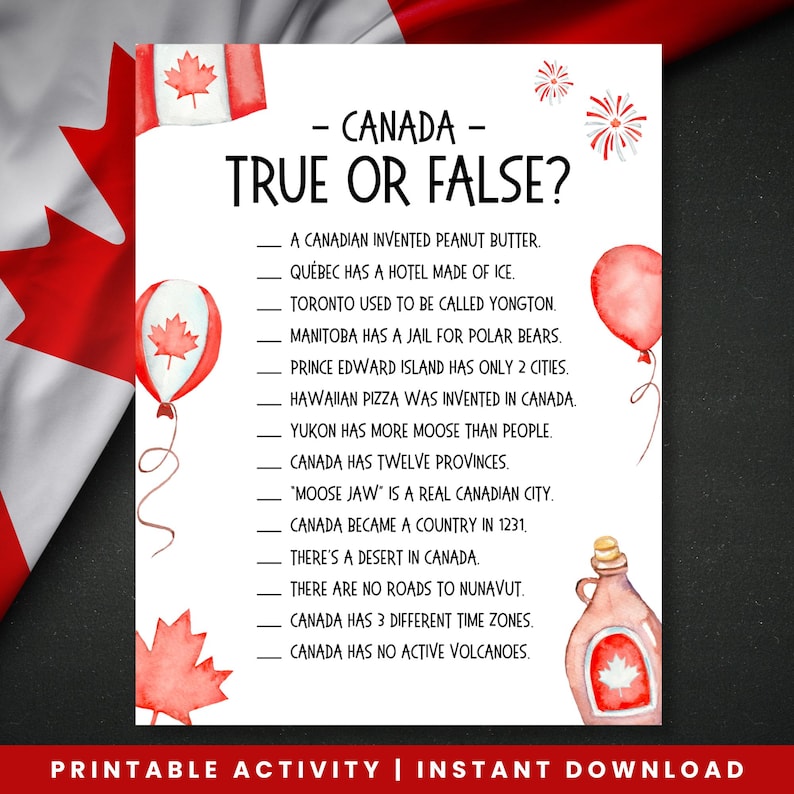 Canada Day True or False Trivia, Quiz About Canada, Canada Day Party ...