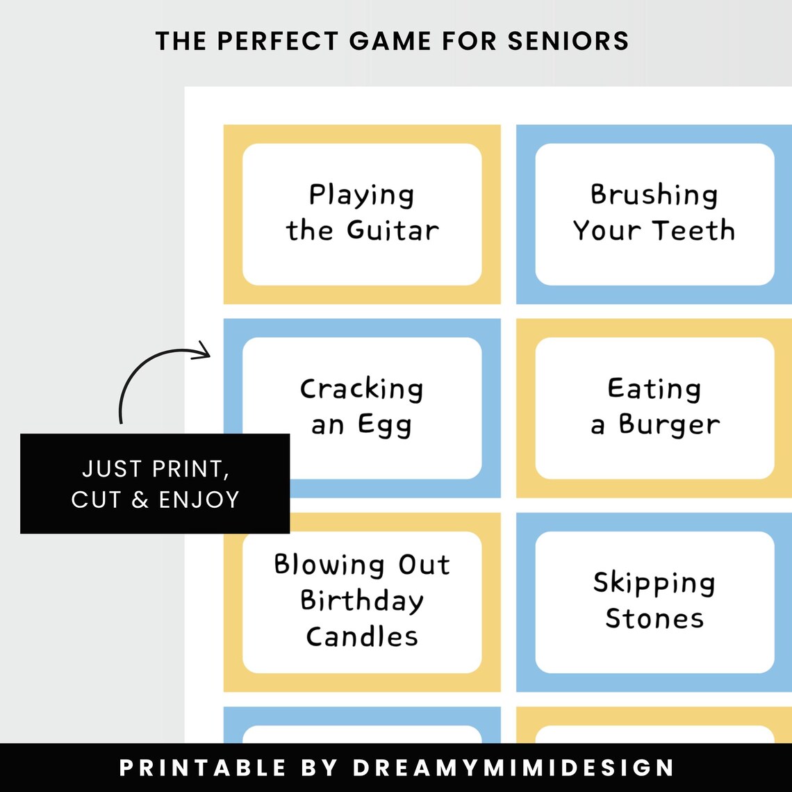 Senior Charades, PRINTABLE Game for Seniors, Senior Party Games, Games ...