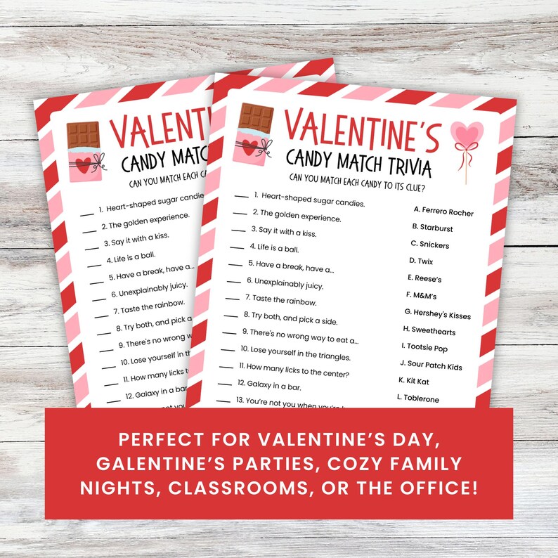 Valentines Candy Match up Game | Valentine Trivia | Valentines Day ...
