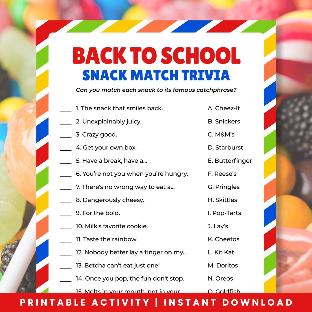 Back to School Snack Trivia | Back to School Printable | Fun Classroom ...