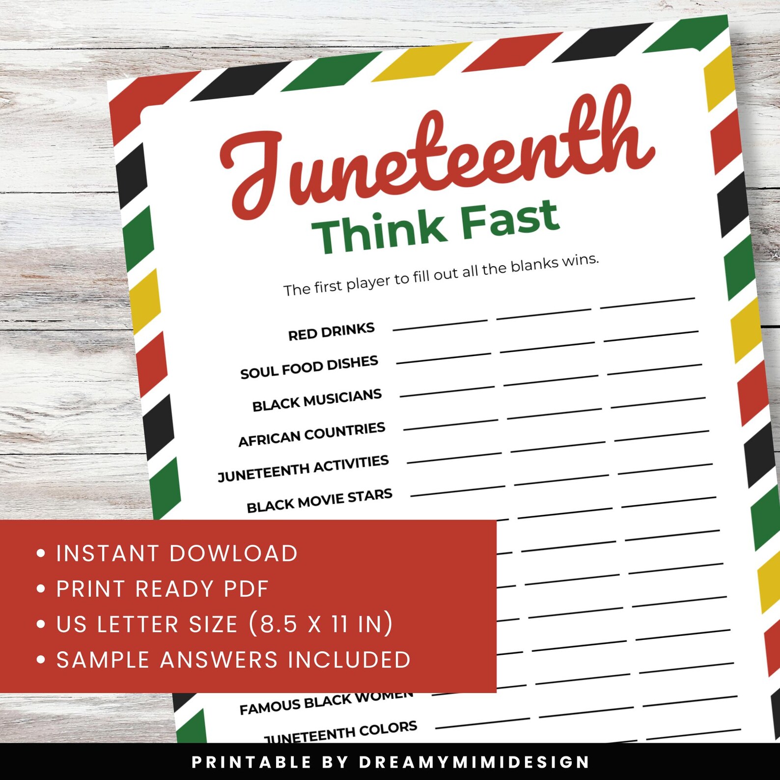 Juneteenth Think Fast Game, Juneteenth Printable Activity for Kids ...