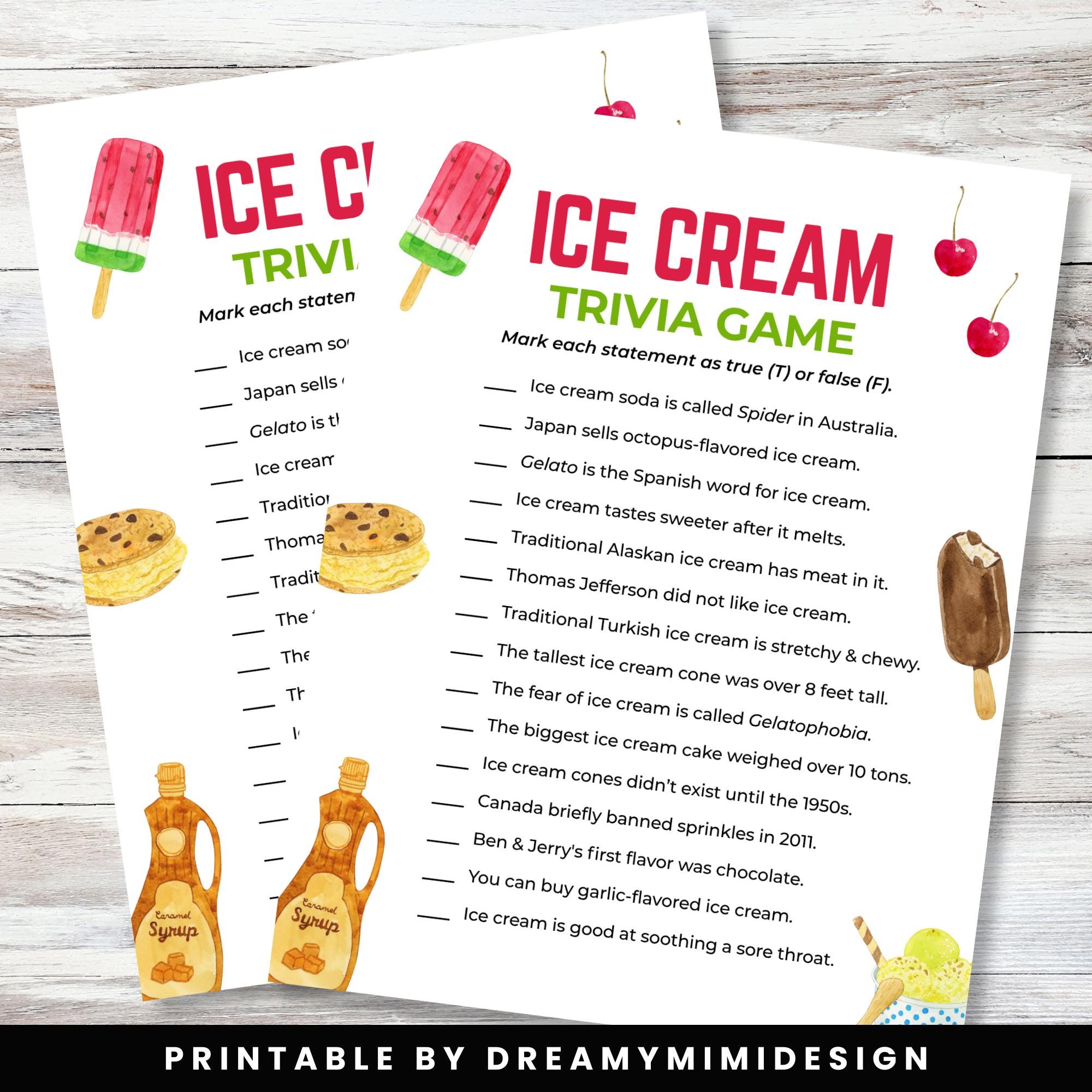 Ice Cream Trivia Game | Printable Summer Party Game for Kids & Adults ...