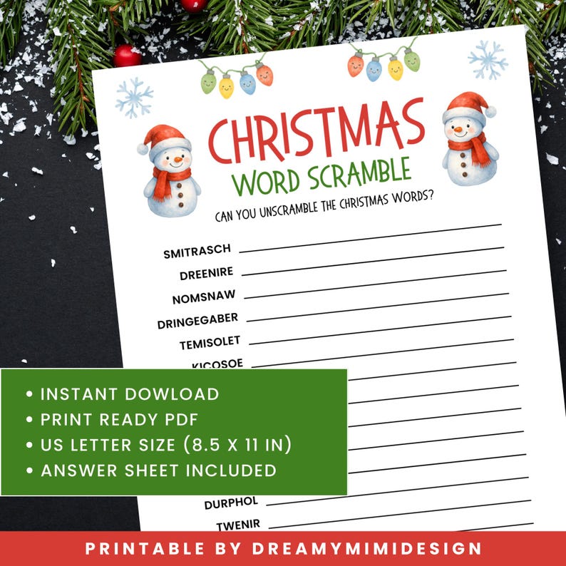Christmas Word Scramble | Christmas Party Games | Christmas Word Games ...
