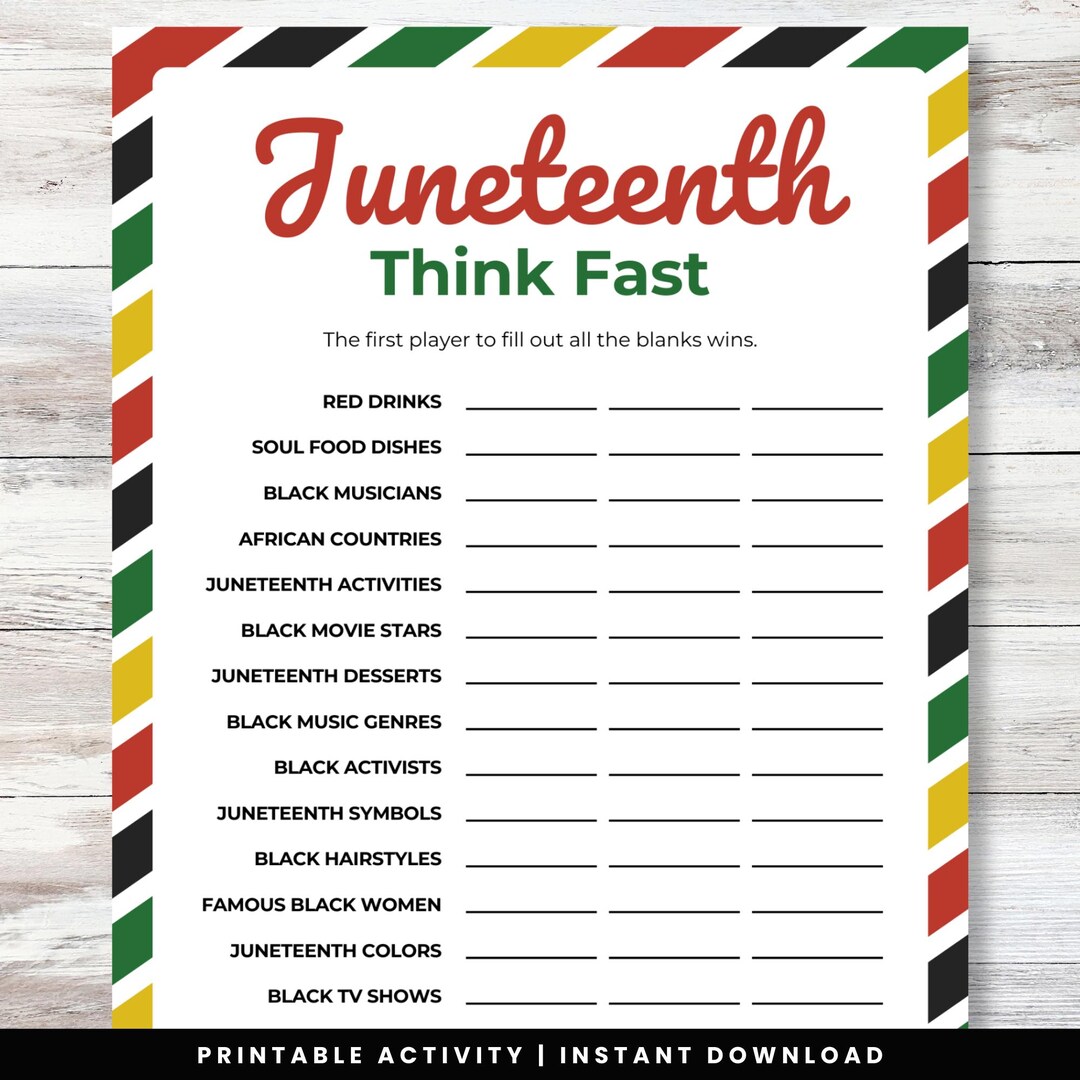 Juneteenth Think Fast Game, Juneteenth Printable Activity for Kids ...