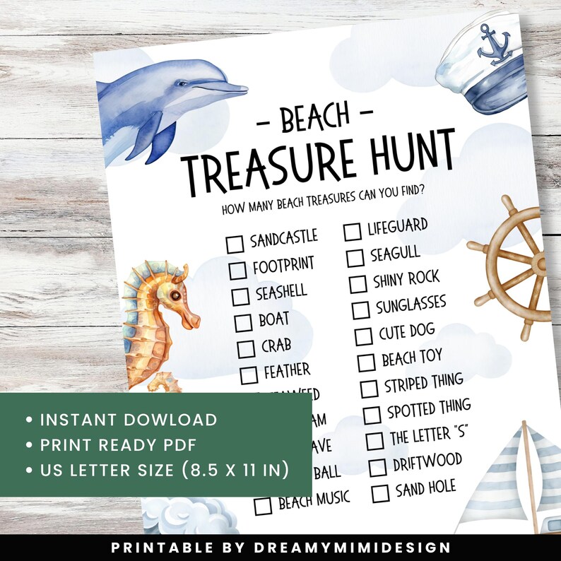 Beach Scavenger Hunt for Kids, Summer Treasure Hunt Game, Printable ...
