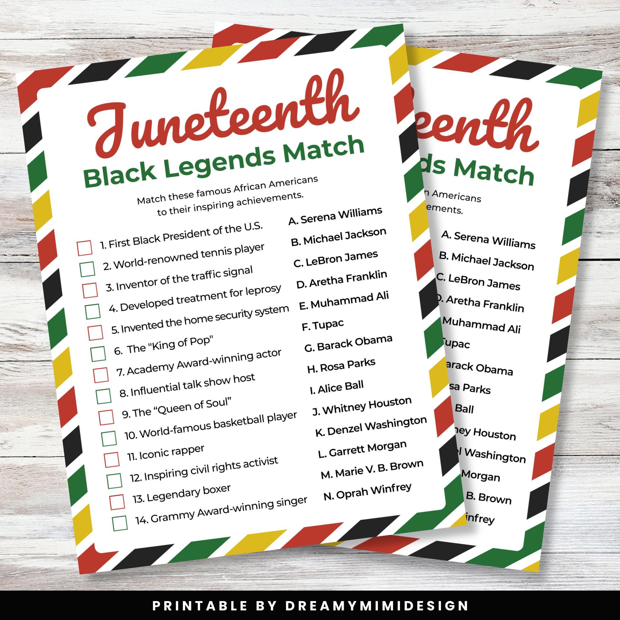 Juneteenth Black Legends Match Game, Black History Trivia for Kids ...