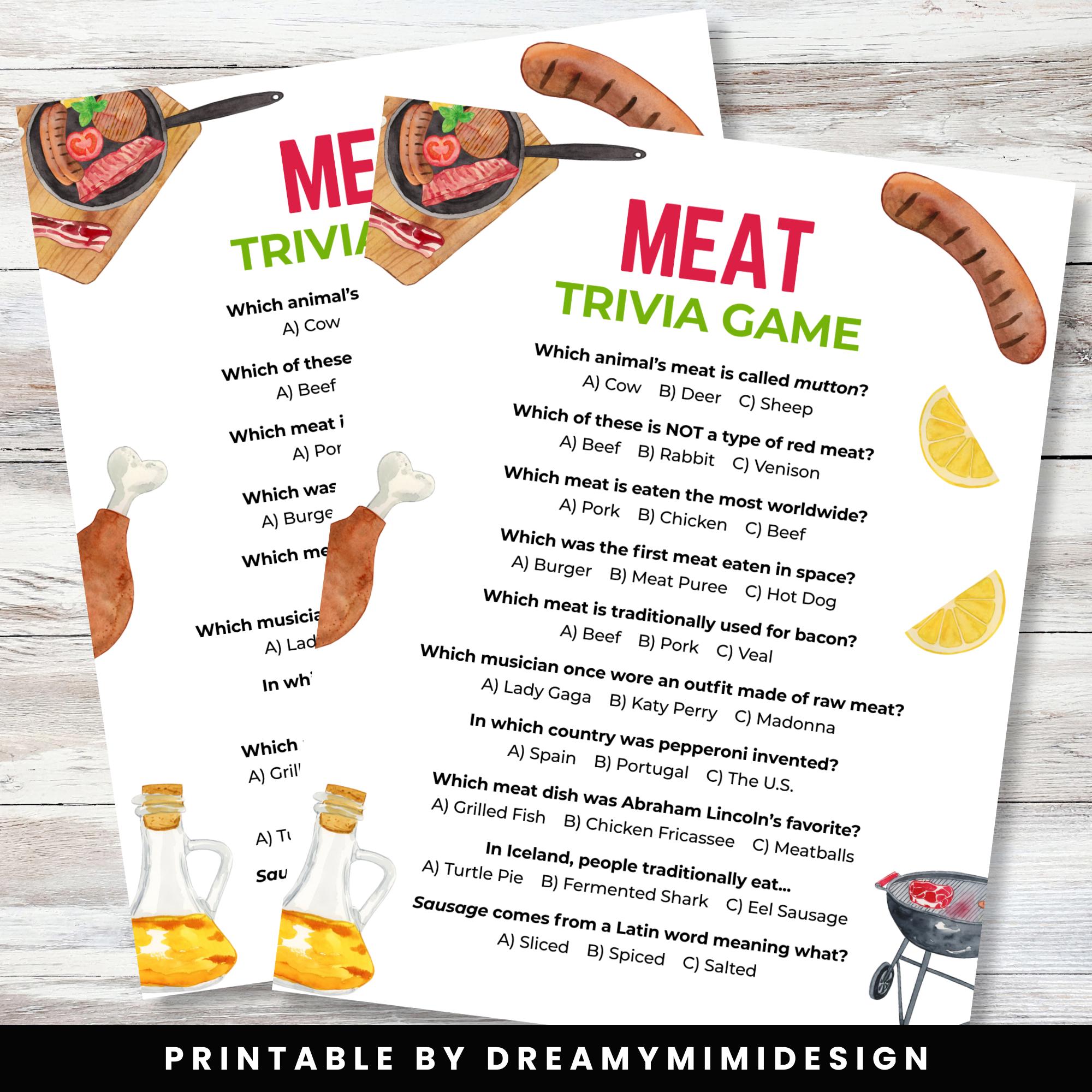 Meat Trivia Game | Printable BBQ Party Game | Office Summer Party ...