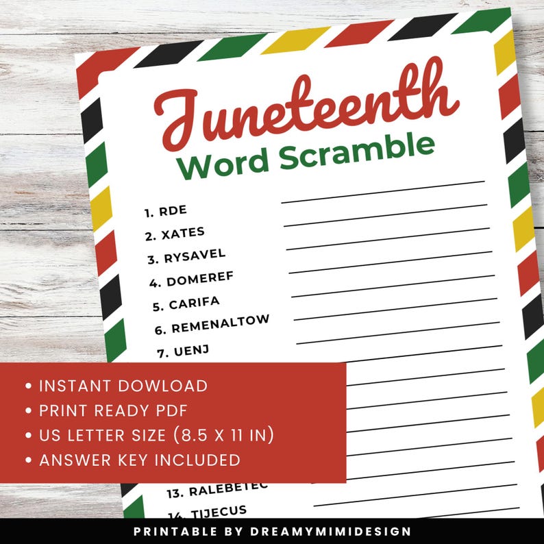Juneteenth Word Scramble, Printable Game for Kids & Adults, Fun ...