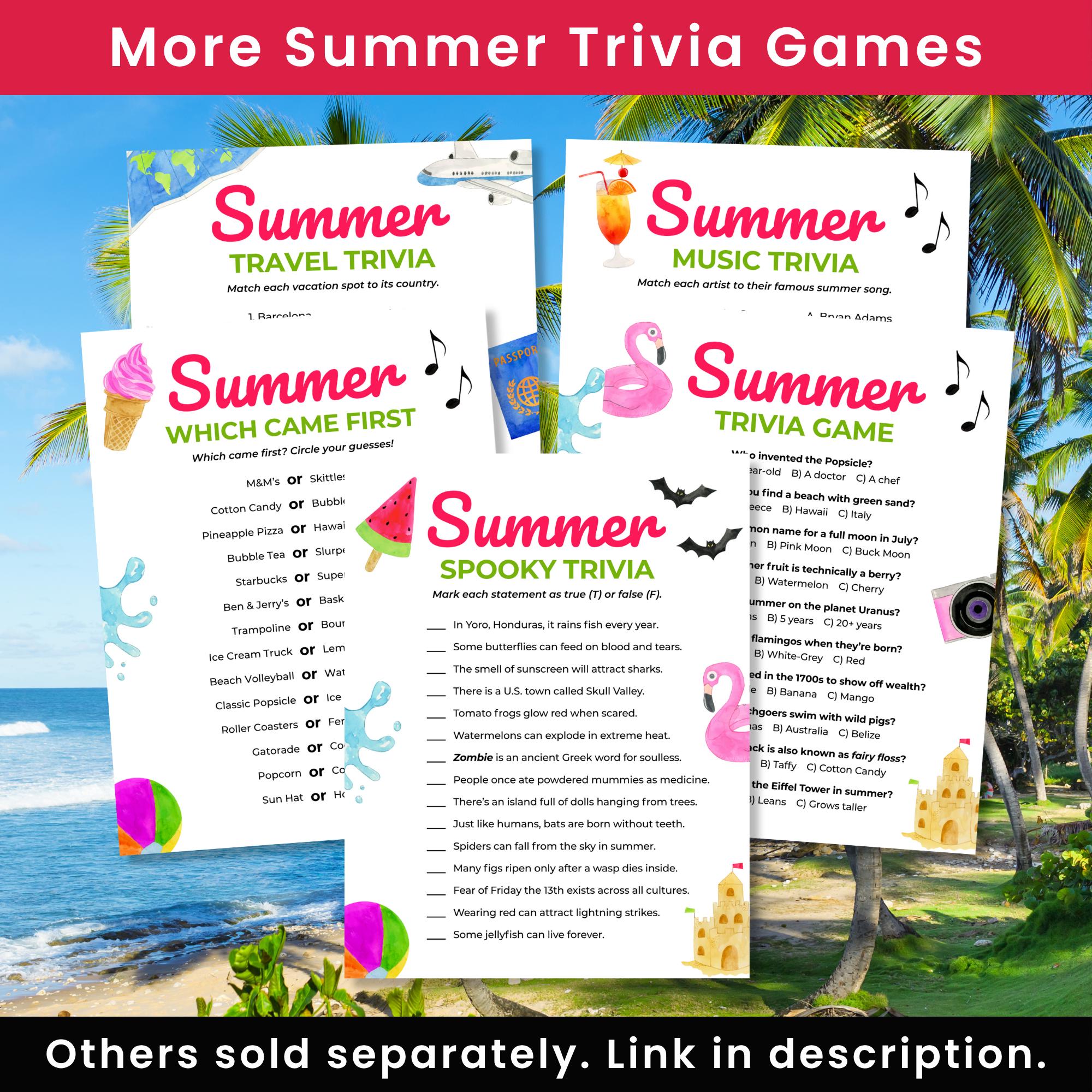 Summer Trivia Game Printable | Fun Summer Party Game for Families, Kids ...