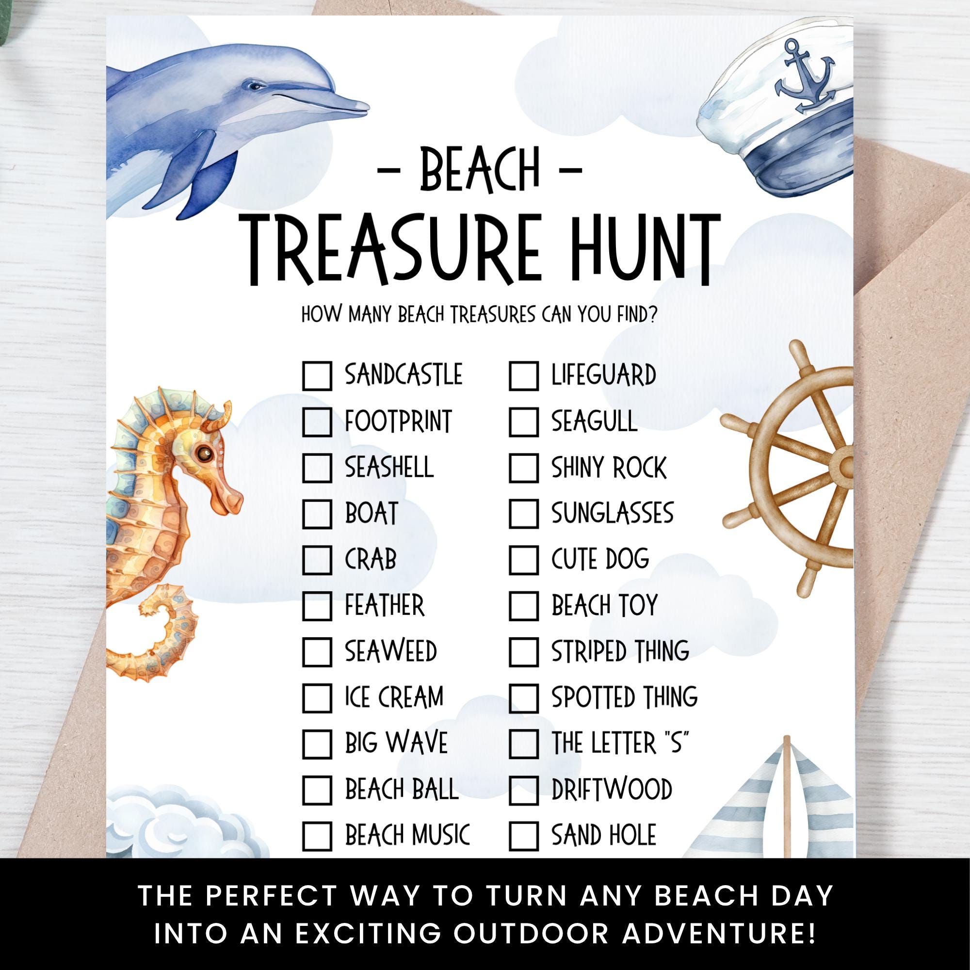 Beach Scavenger Hunt for Kids, Summer Treasure Hunt Game, Printable ...