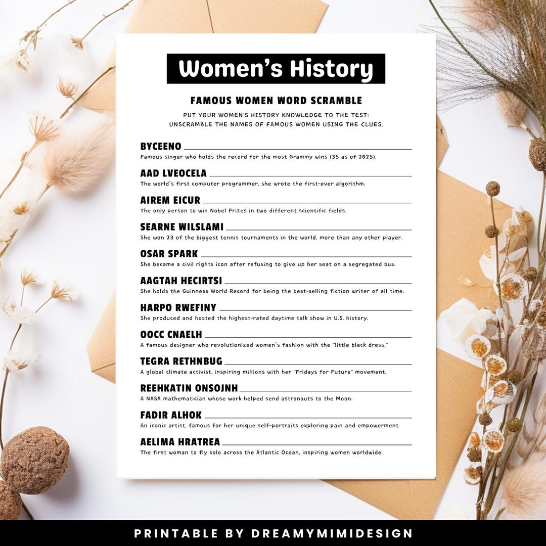 Women’s History Month Word Scramble, Printable Game for Women’s Day ...