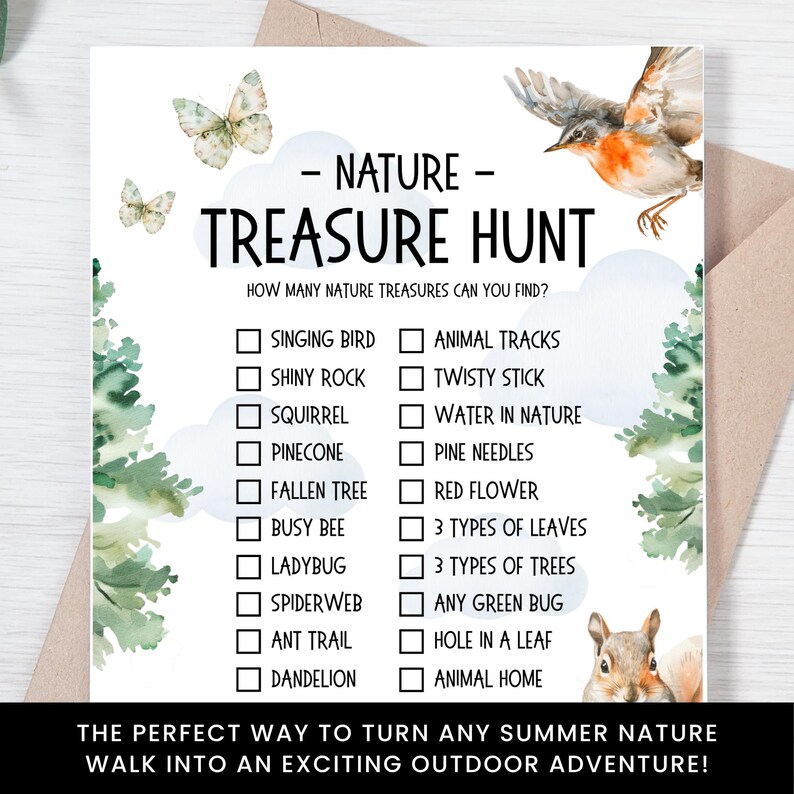 Nature Scavenger Hunt, Printable Outdoor Treasure Hunt for Kids, Kids ...