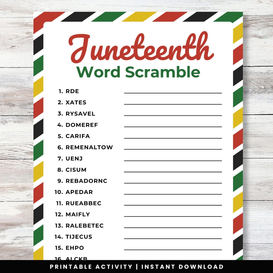 Juneteenth Word Scramble, Printable Game for Kids & Adults, Fun ...