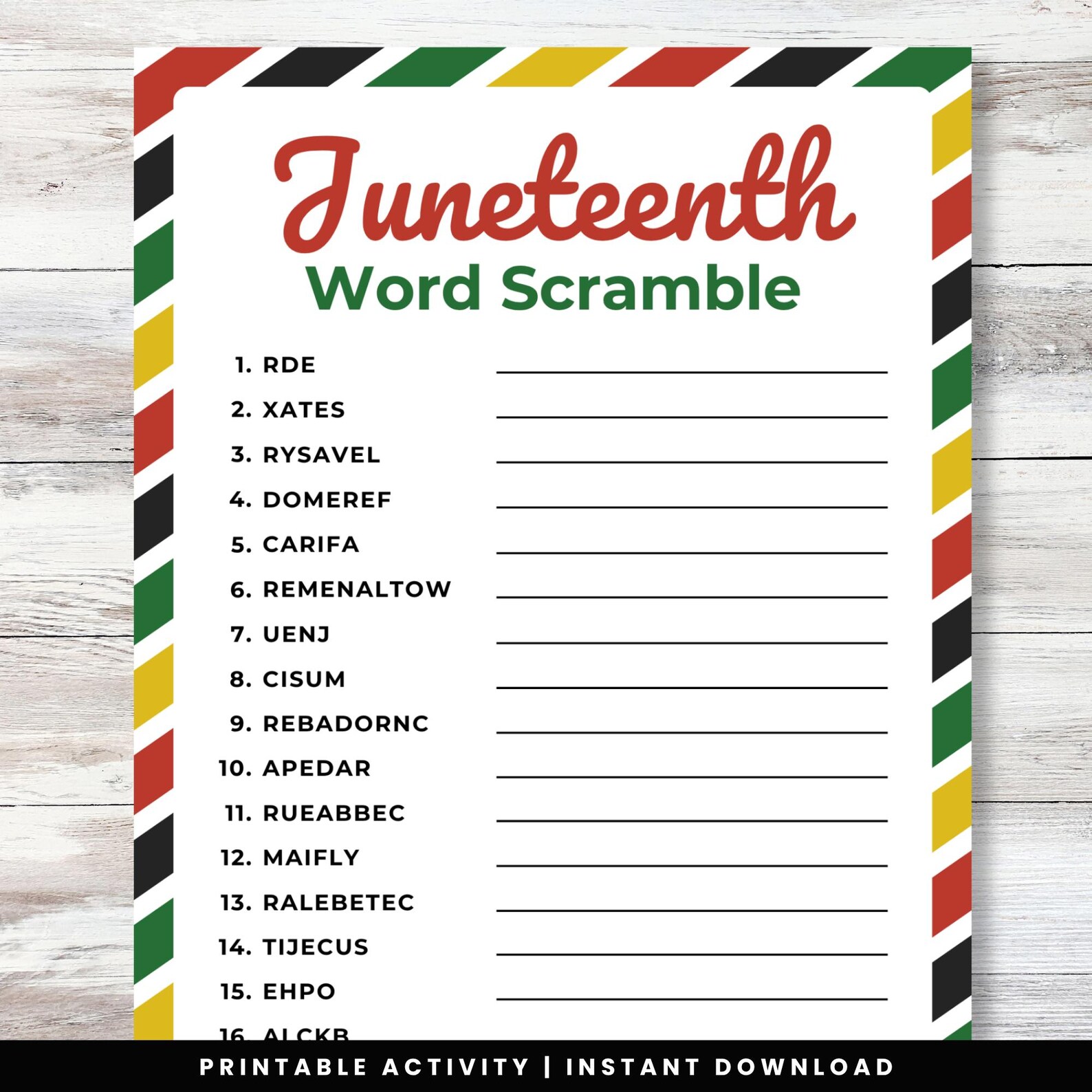 Juneteenth Word Scramble, Printable Game for Kids & Adults, Fun ...