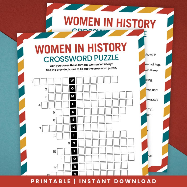 Famous Women in History Crossword Puzzle, PRINTABLE Womens History ...