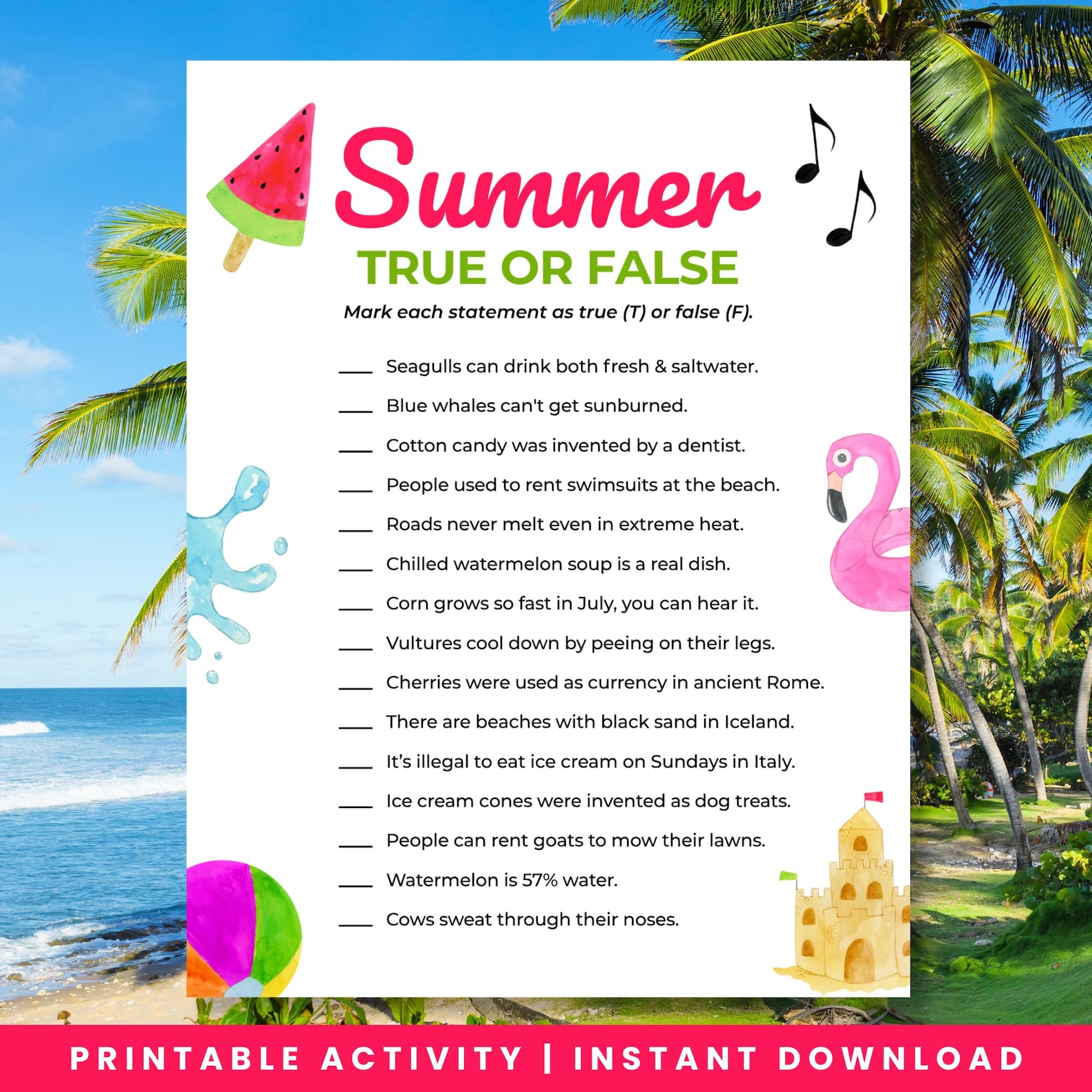Summer Trivia Game Printable | Fun Summer Party Game for Families, Kids ...