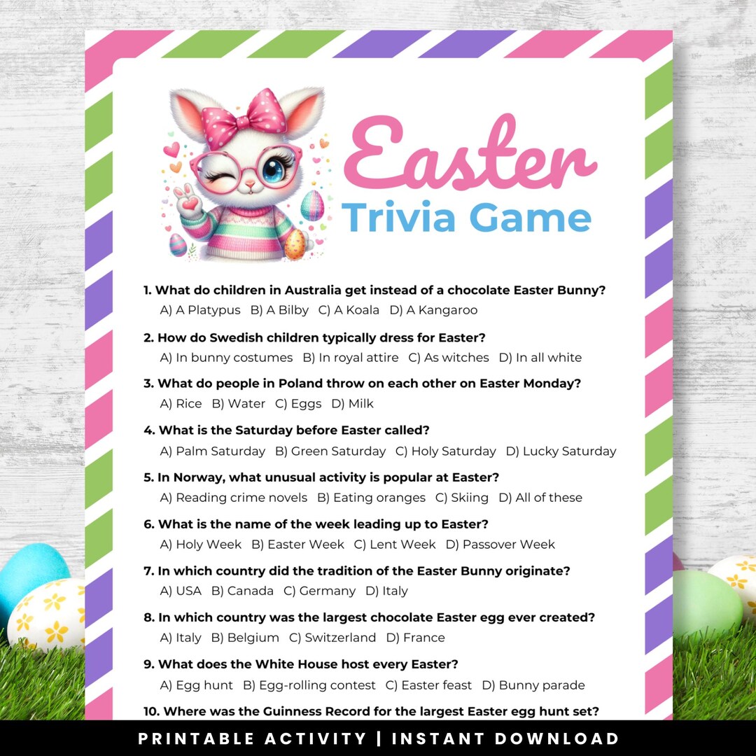 Easter Trivia, Easter Game, Printable Easter Party Game, Easter ...