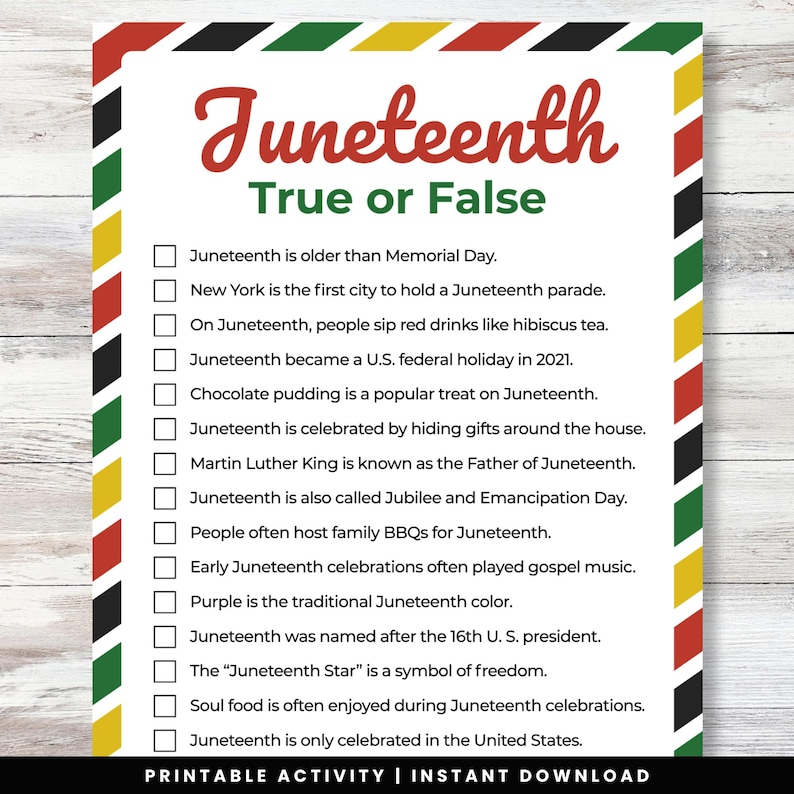 Juneteenth True or False Game, Educational Black History Trivia ...