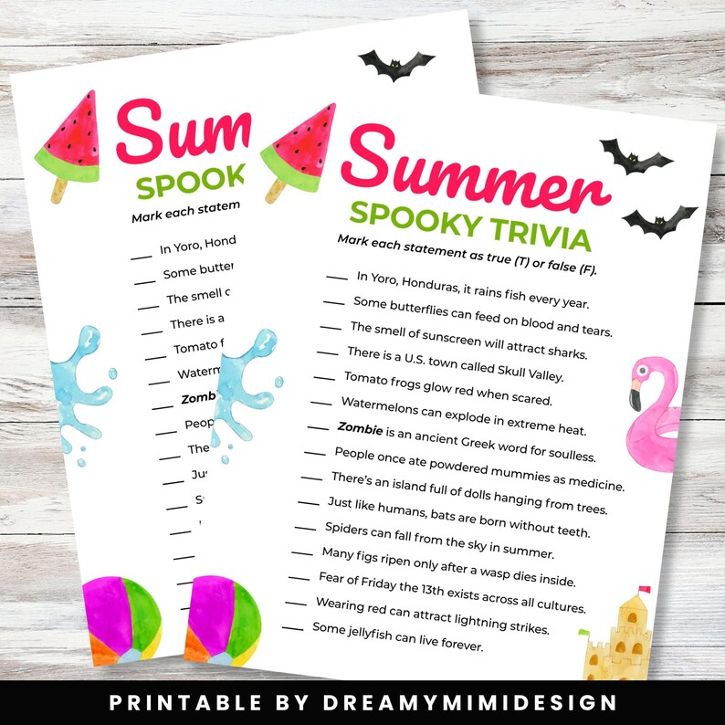 Spooky Summer Trivia Game Printable – Weird & Funny Summer Party Quiz ...