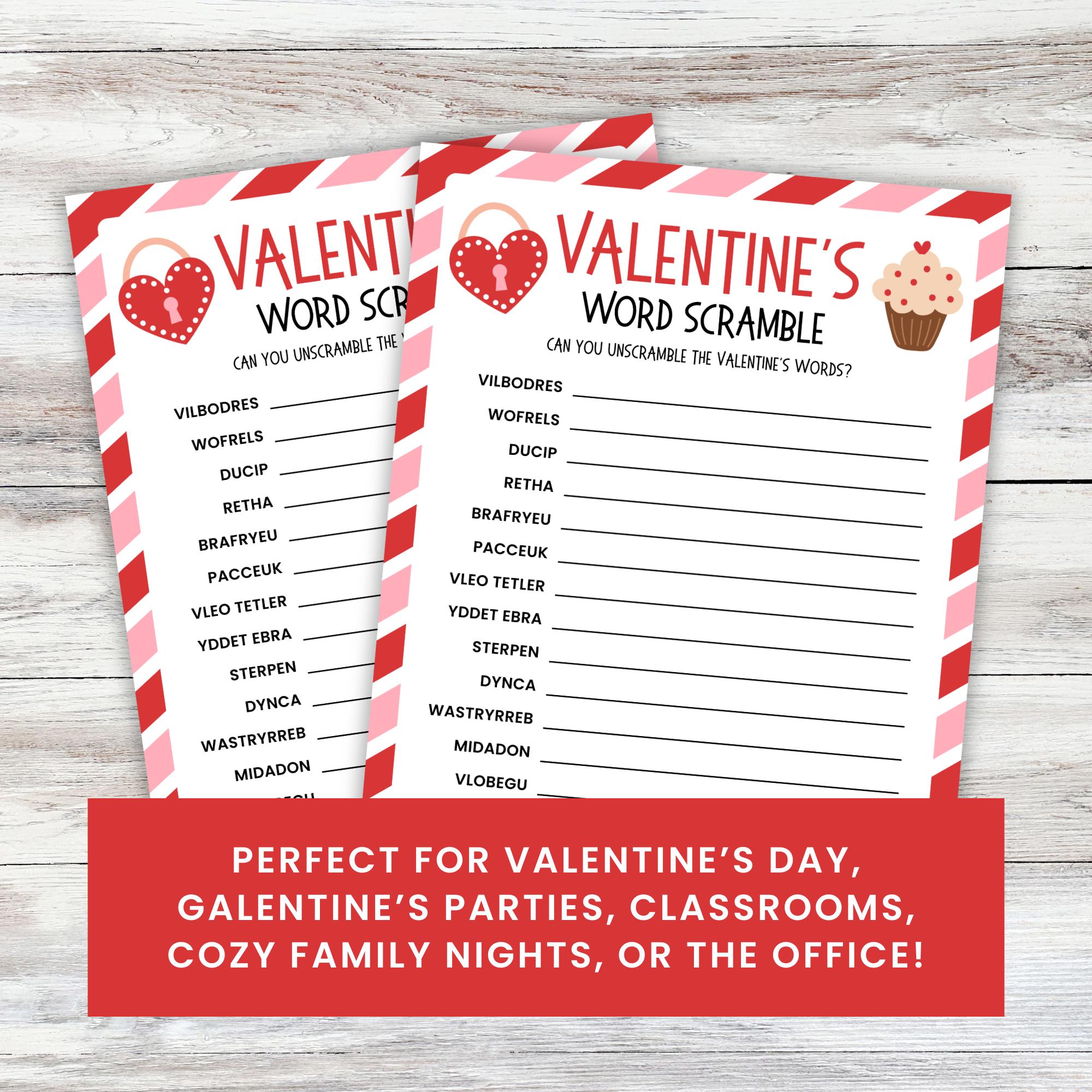 Valentine Word Scramble With Answers | PRINTABLE Word Game for Kids ...