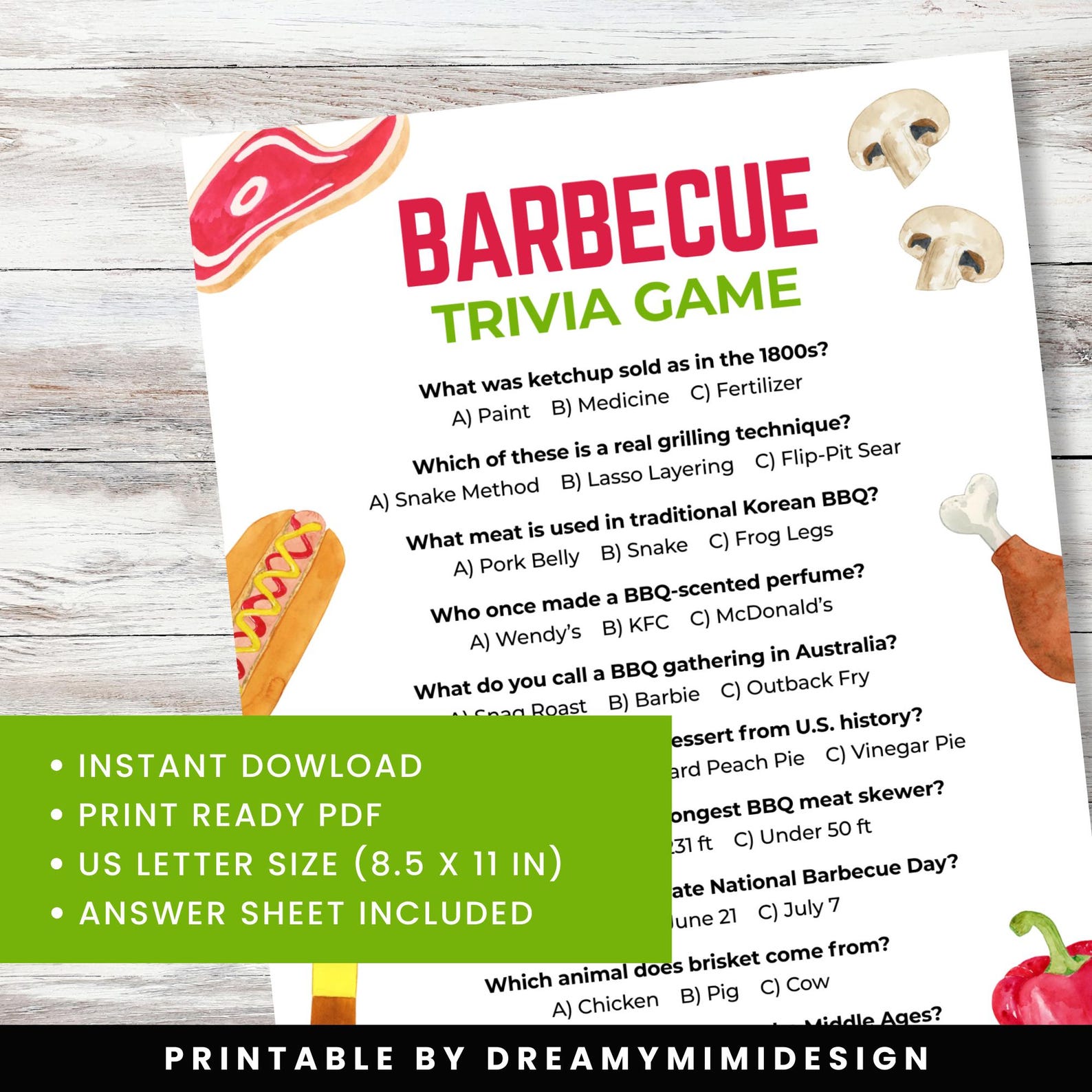 Backyard BBQ Trivia Game | Printable Summer Party Quiz for Family Game ...