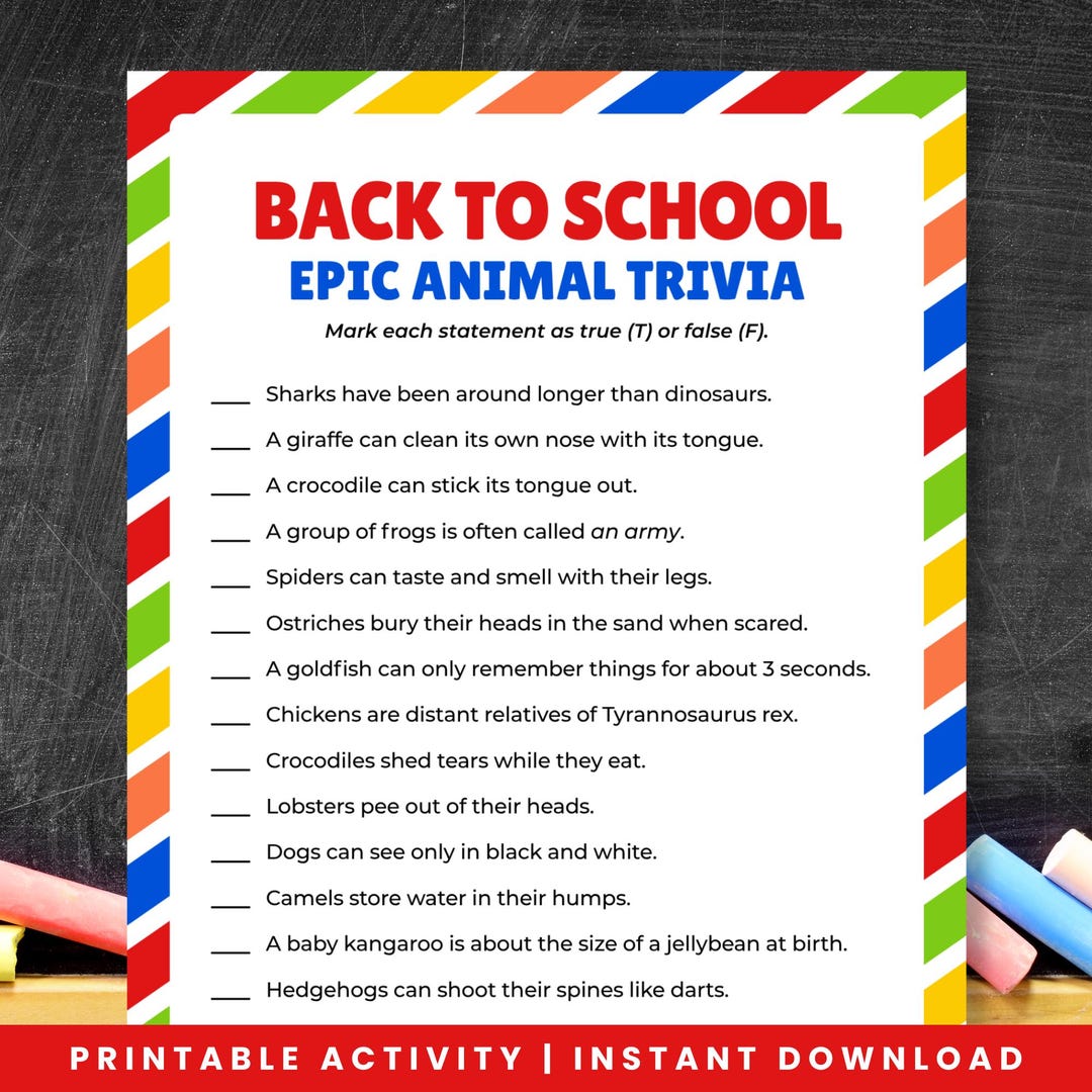 Back to School Animal Trivia Game | Classroom Printables | True or ...
