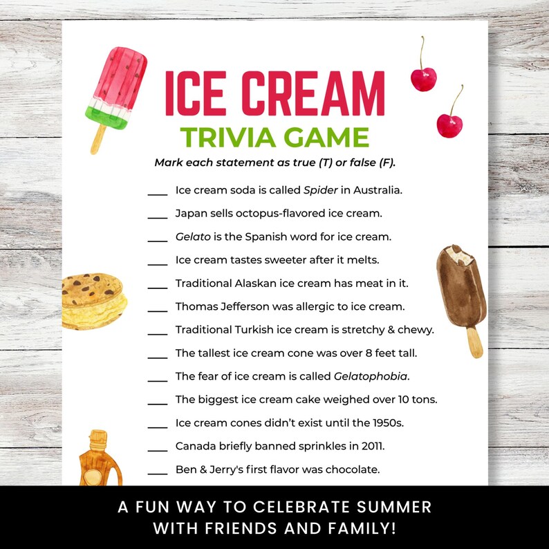 Ice Cream Trivia Game | Printable Summer Party Game for Kids & Adults ...