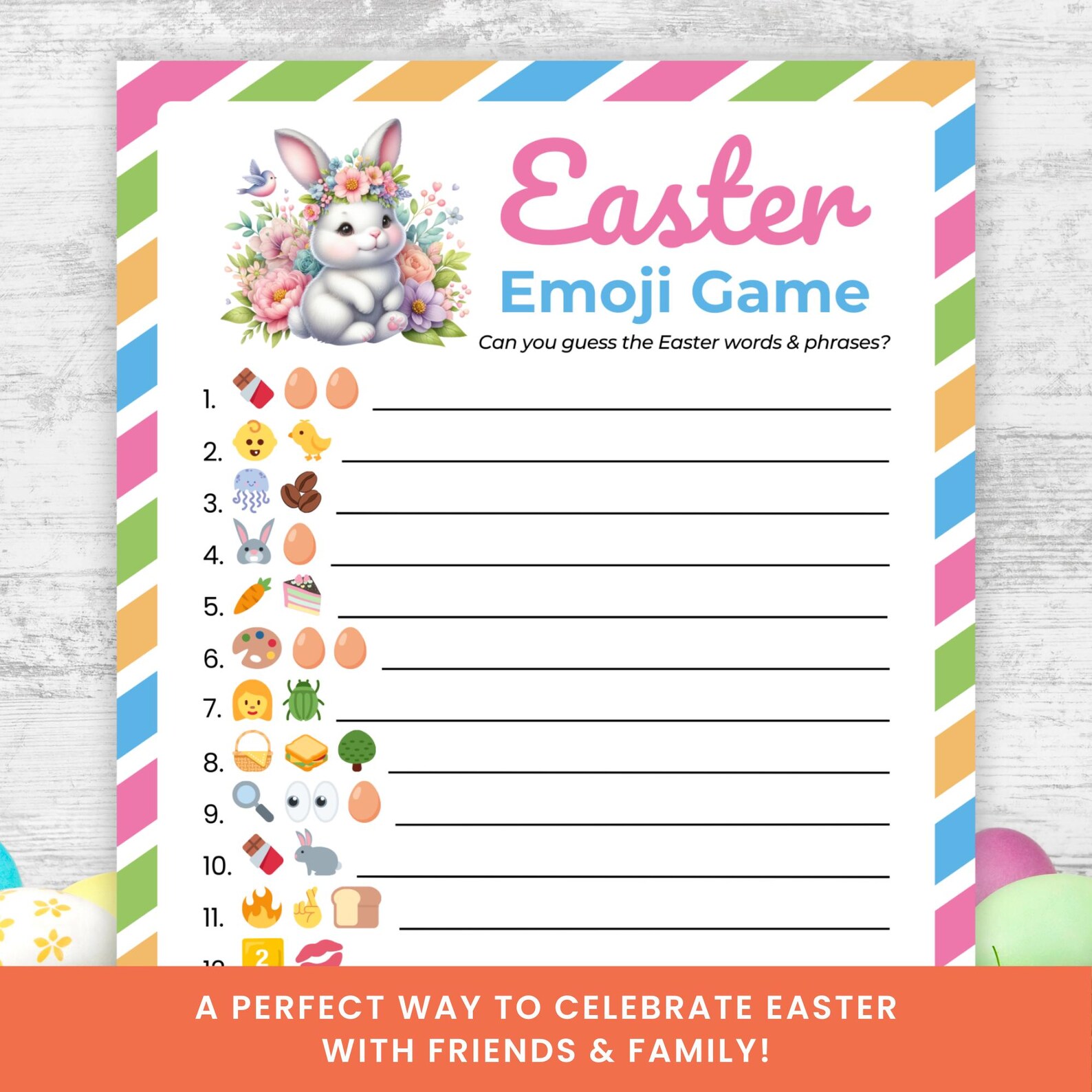 Easter Emoji Game, PRINTABLE Emoji Pictionary for Kids & Adults ...