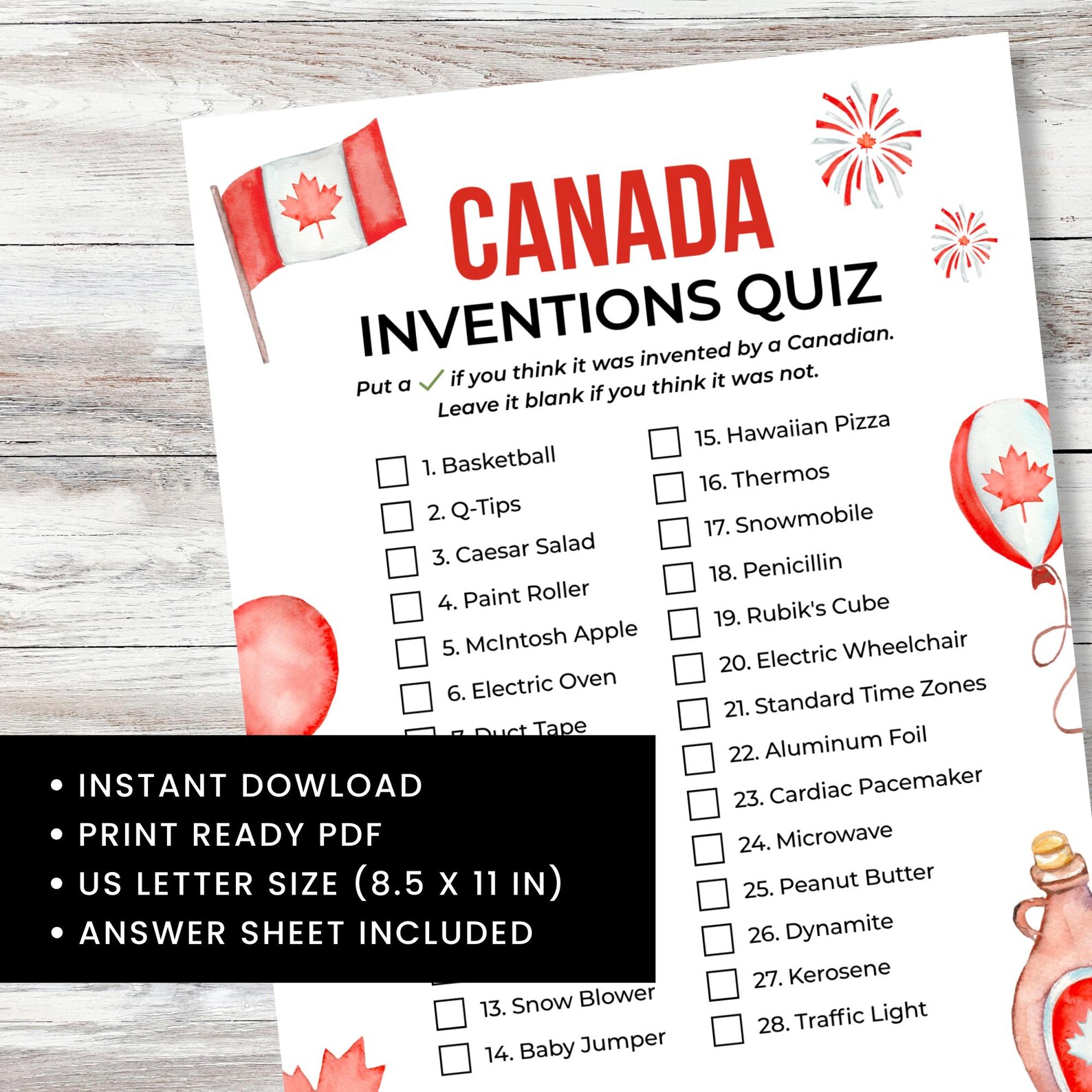 Canada Day Trivia Game, Printable Party Game for Canada Day for Kids ...