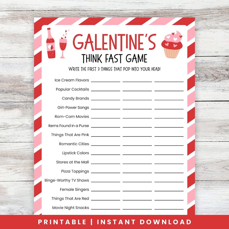 Galentines Think Fast | PRINTABLE Game for Galentines Girls Night ...