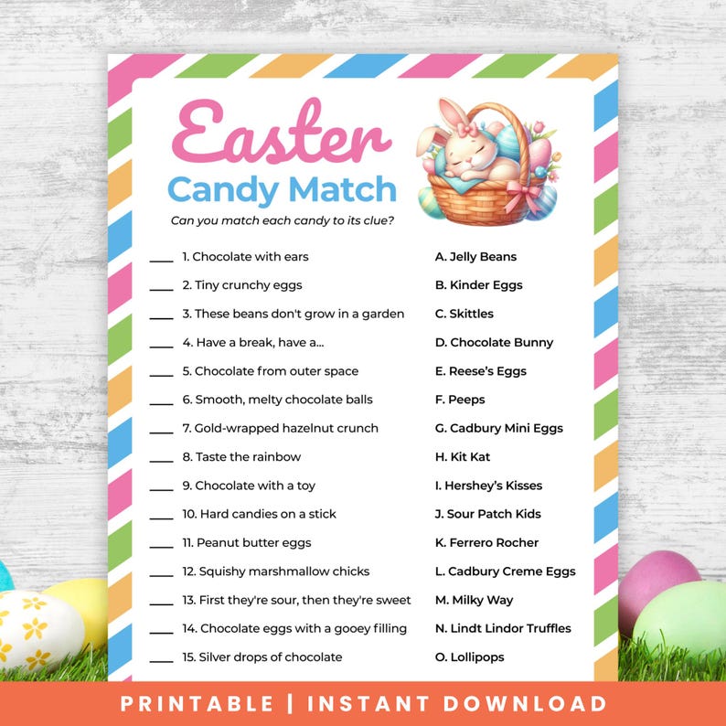 Easter Candy Match up Game, PRINTABLE Candy Trivia for Kids and Adults ...