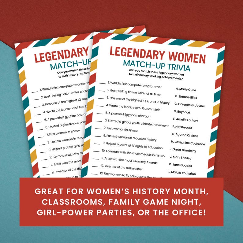 Famous Women in History, PRINTABLE Womens History Trivia for Kids ...