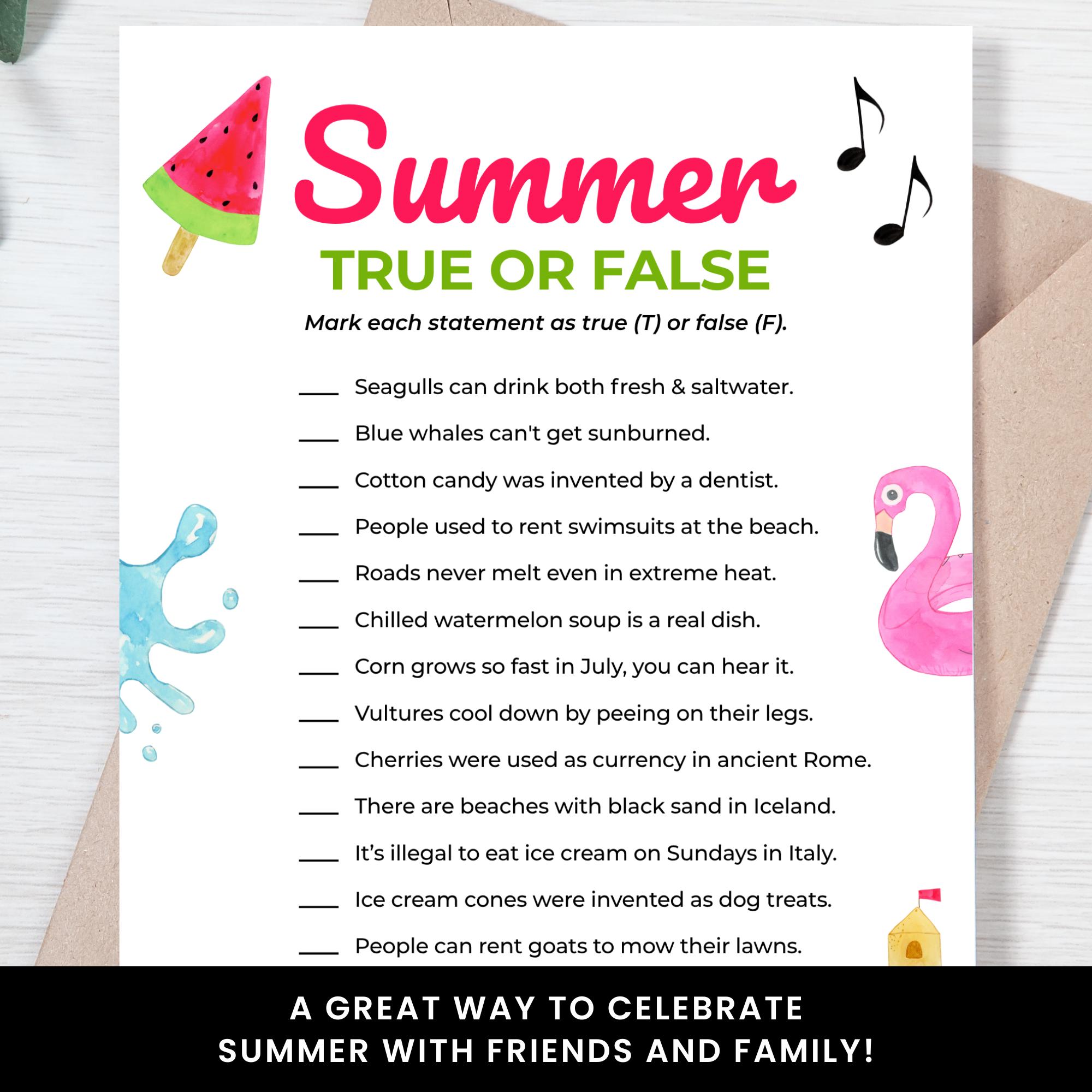 Summer Trivia Game Printable | Fun Summer Party Game for Families, Kids ...