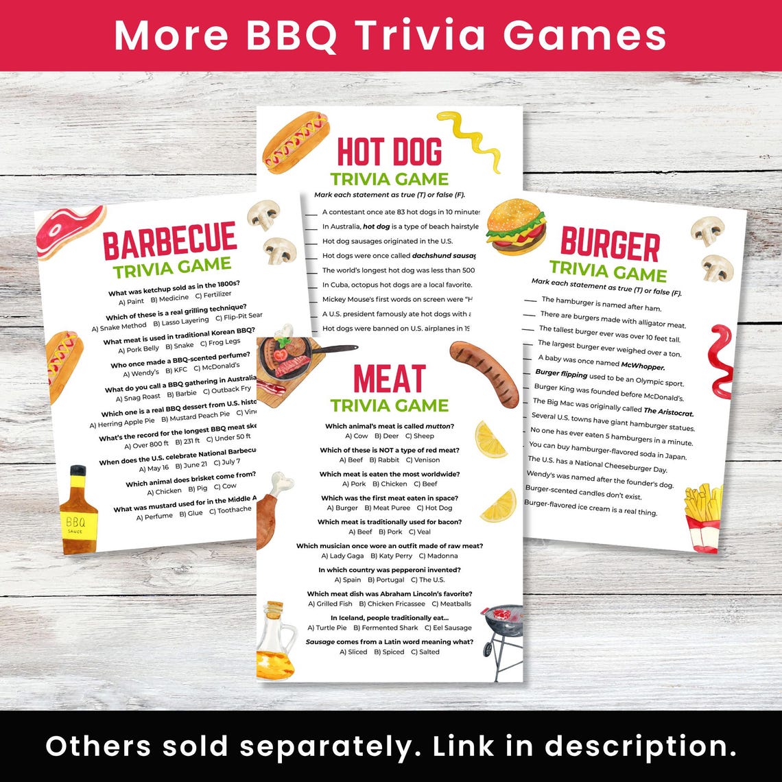 July 4th Burger Trivia Game Printable | Summer BBQ Party Game | Food ...