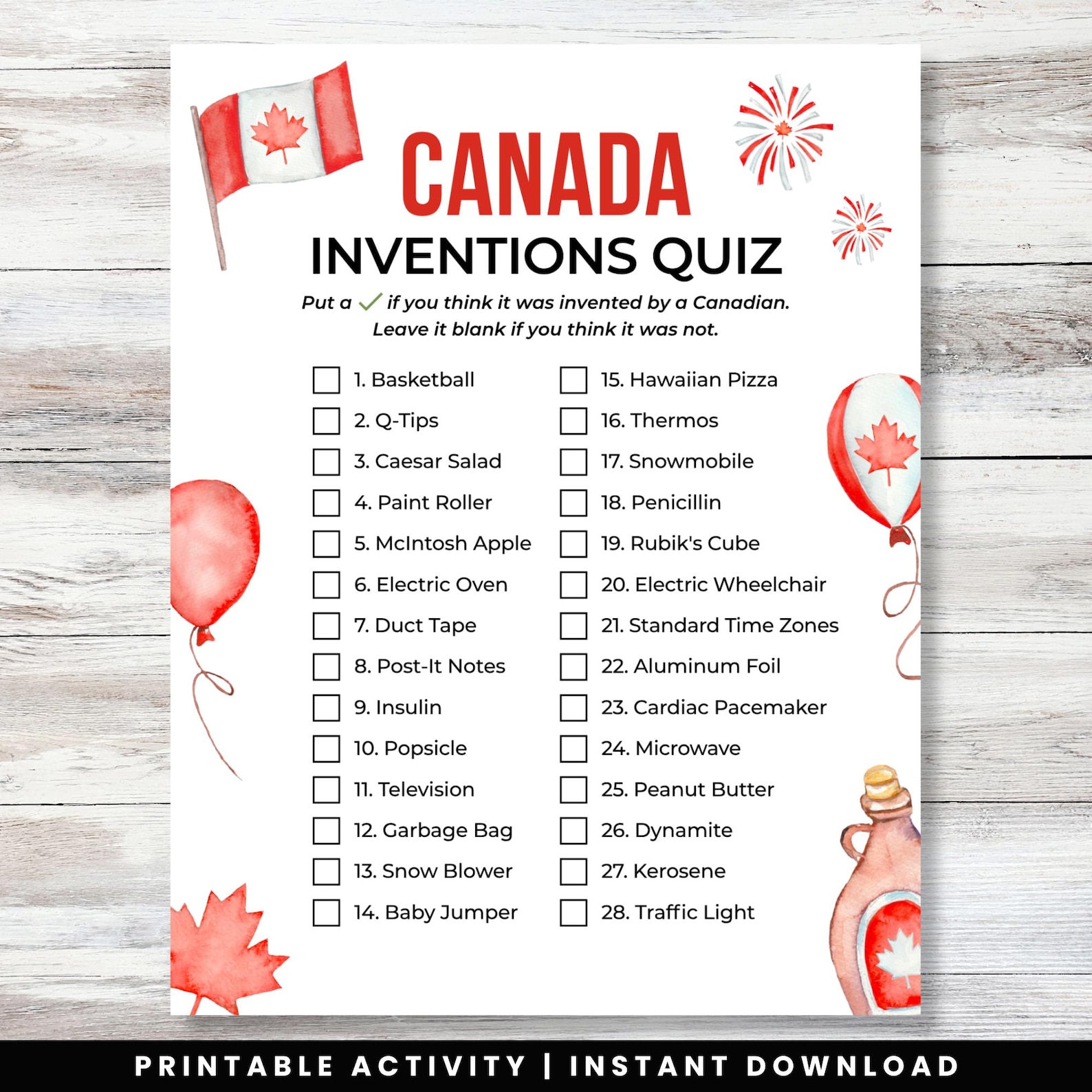 Canada Day Trivia Game, Printable Party Game for Canada Day for Kids ...
