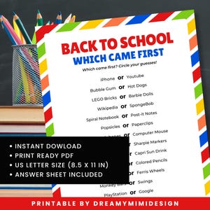 Back to School Printable Trivia Game – Which Came First | Fun First Day ...