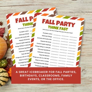 Printable Fall Party Game — Autumn Think Fast Activity for Kids, Adults ...