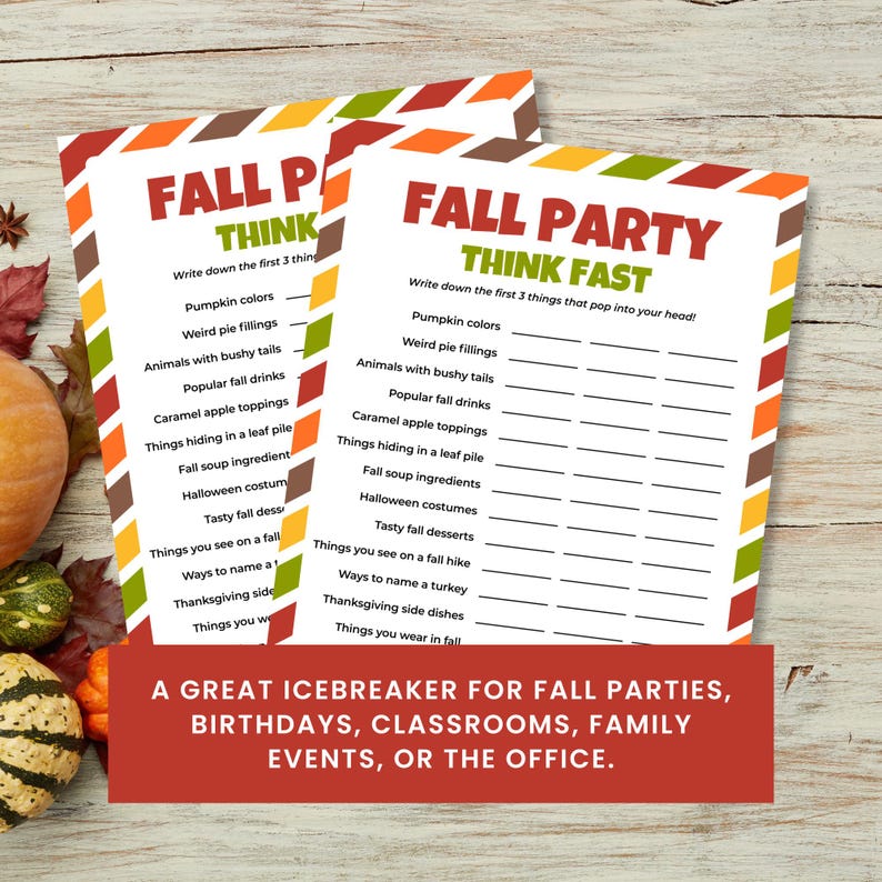Printable Fall Party Game — Autumn Think Fast Activity for Kids, Adults ...