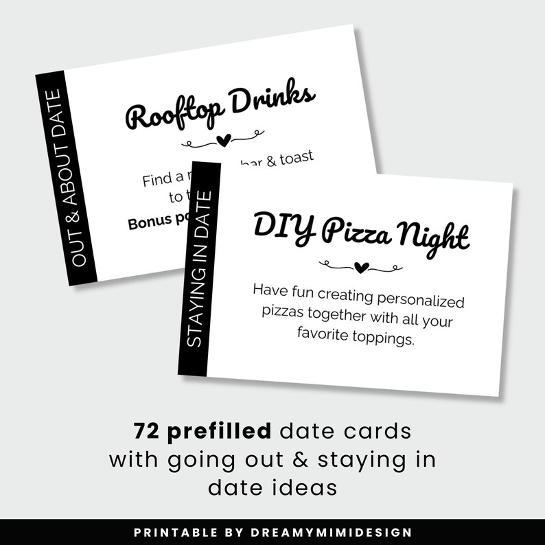 Date Idea Cards, PRINTABLE Game for Couples, Valentine's Gift ...
