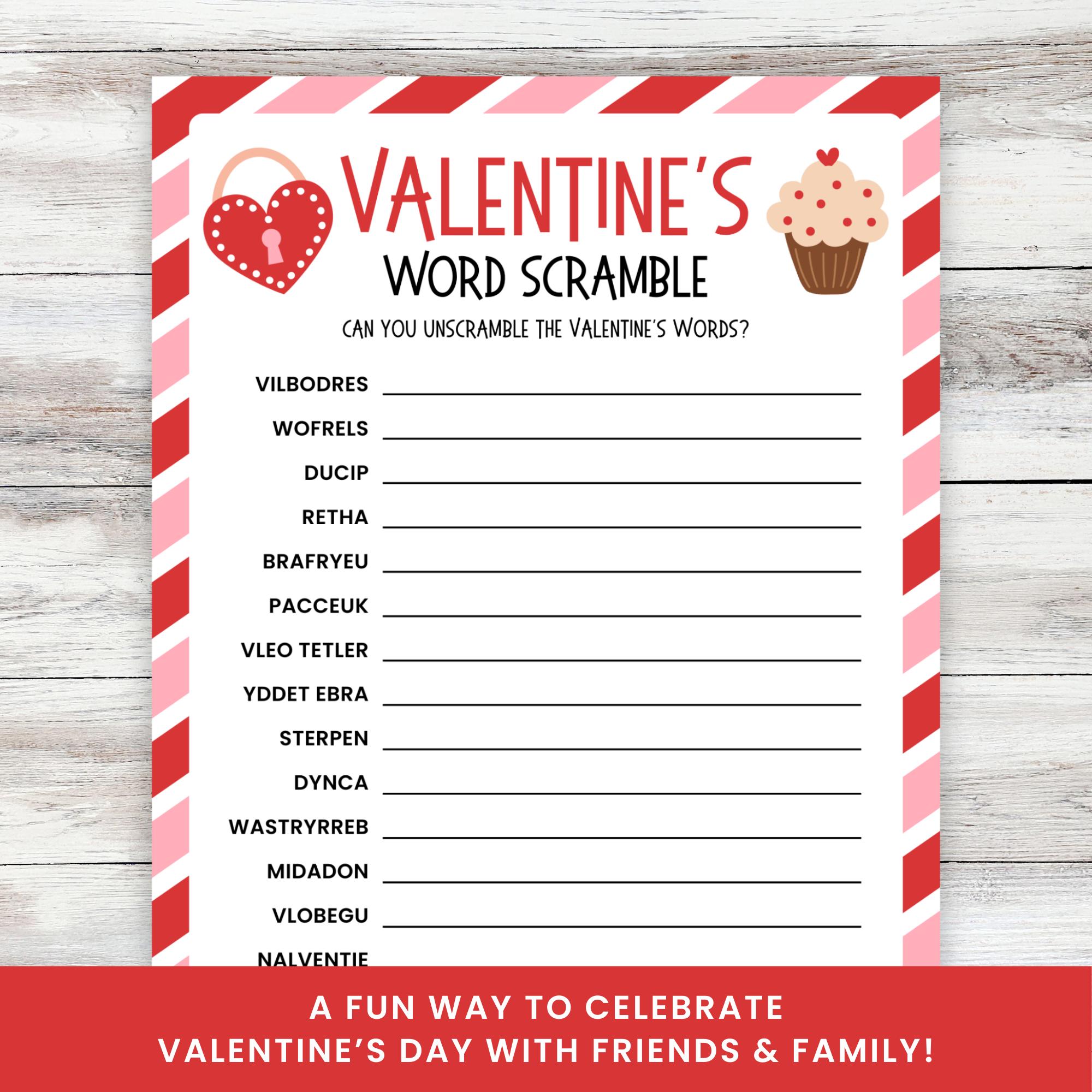 Valentine Word Scramble With Answers | PRINTABLE Word Game for Kids ...